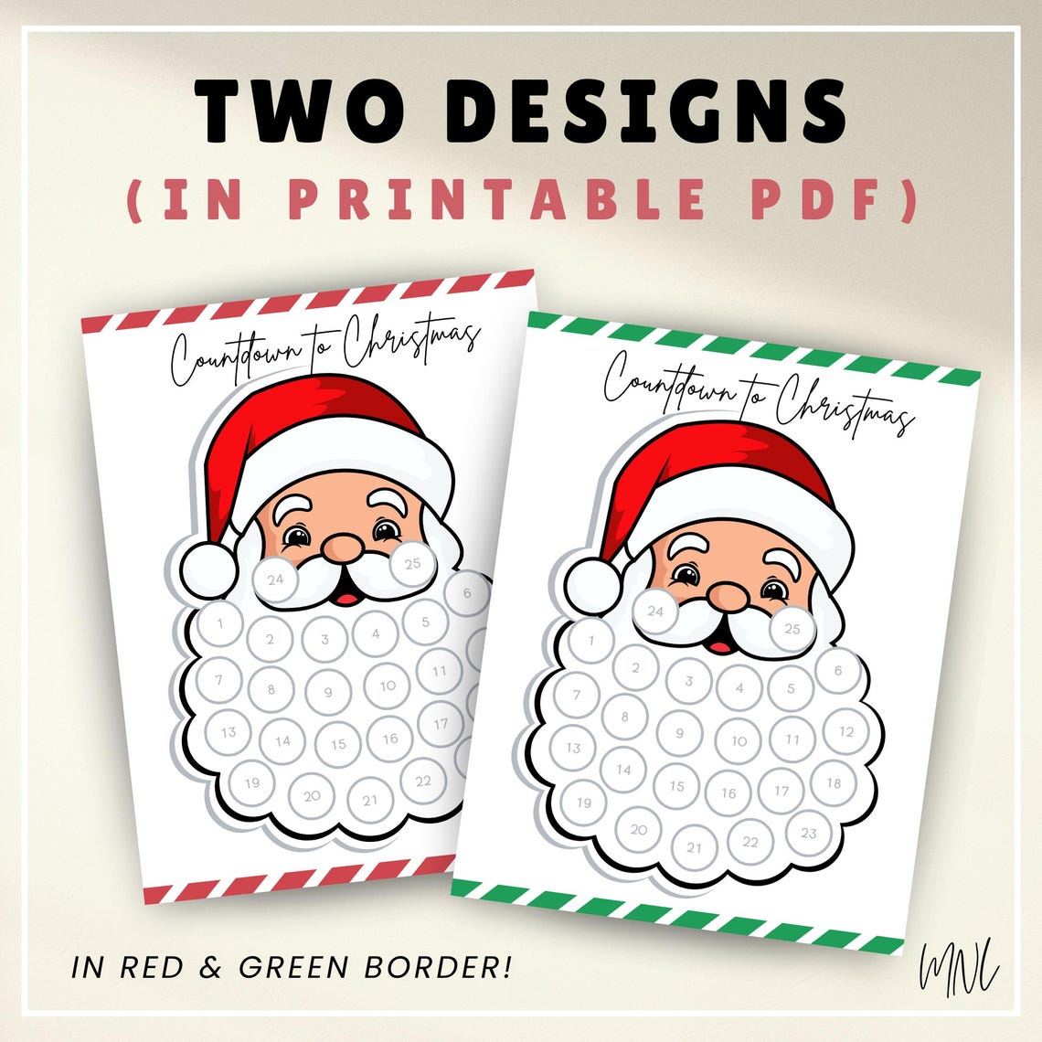 Santa Christmas Countdown Calendar Printable Advent Calendar Countdown ...