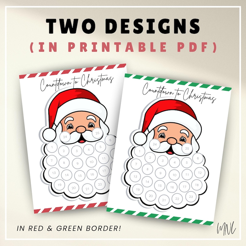 Santa Christmas Countdown Calendar Printable Advent Calendar Countdown ...