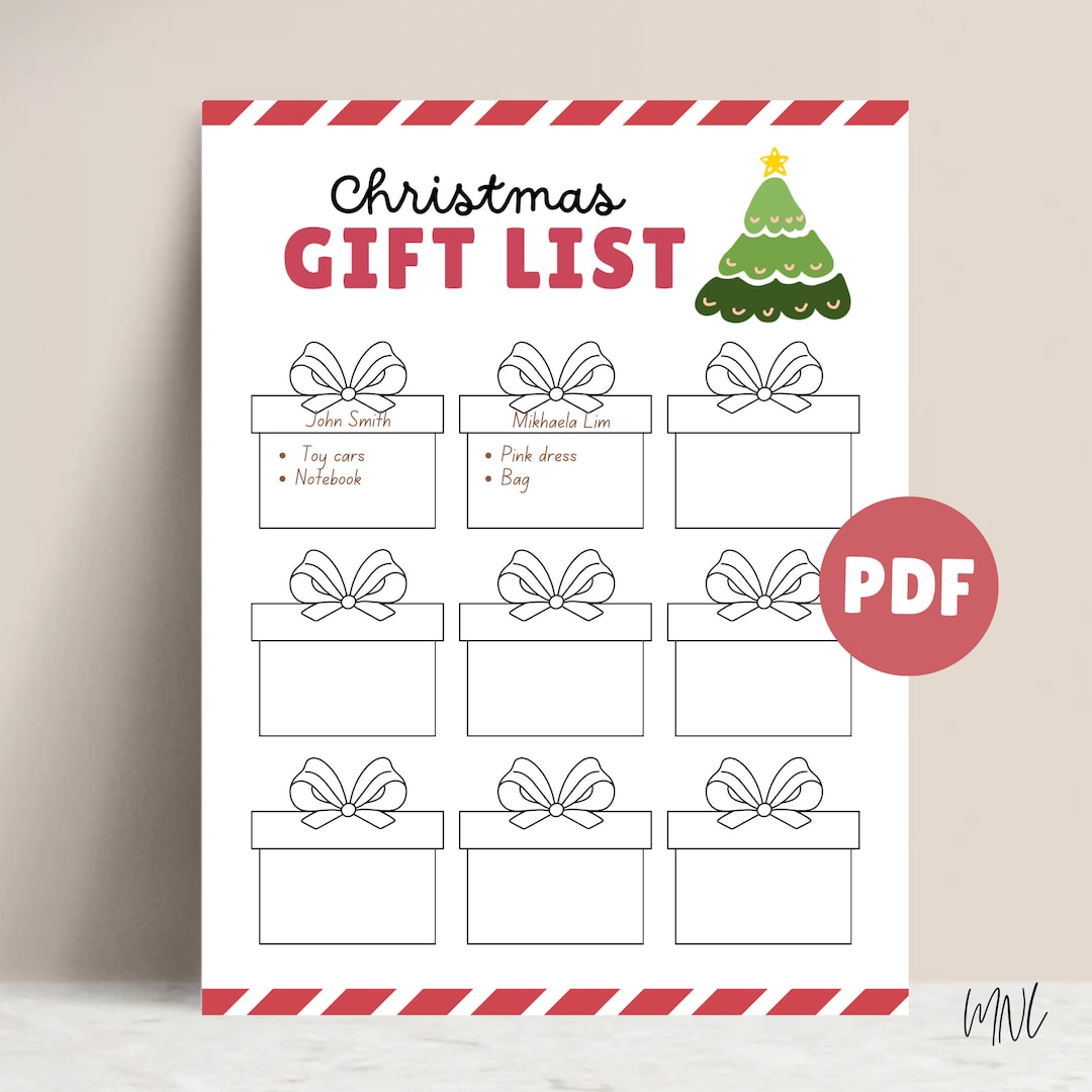 Printable Christmas Gift List for Christmas Shopping List, Christmas ...
