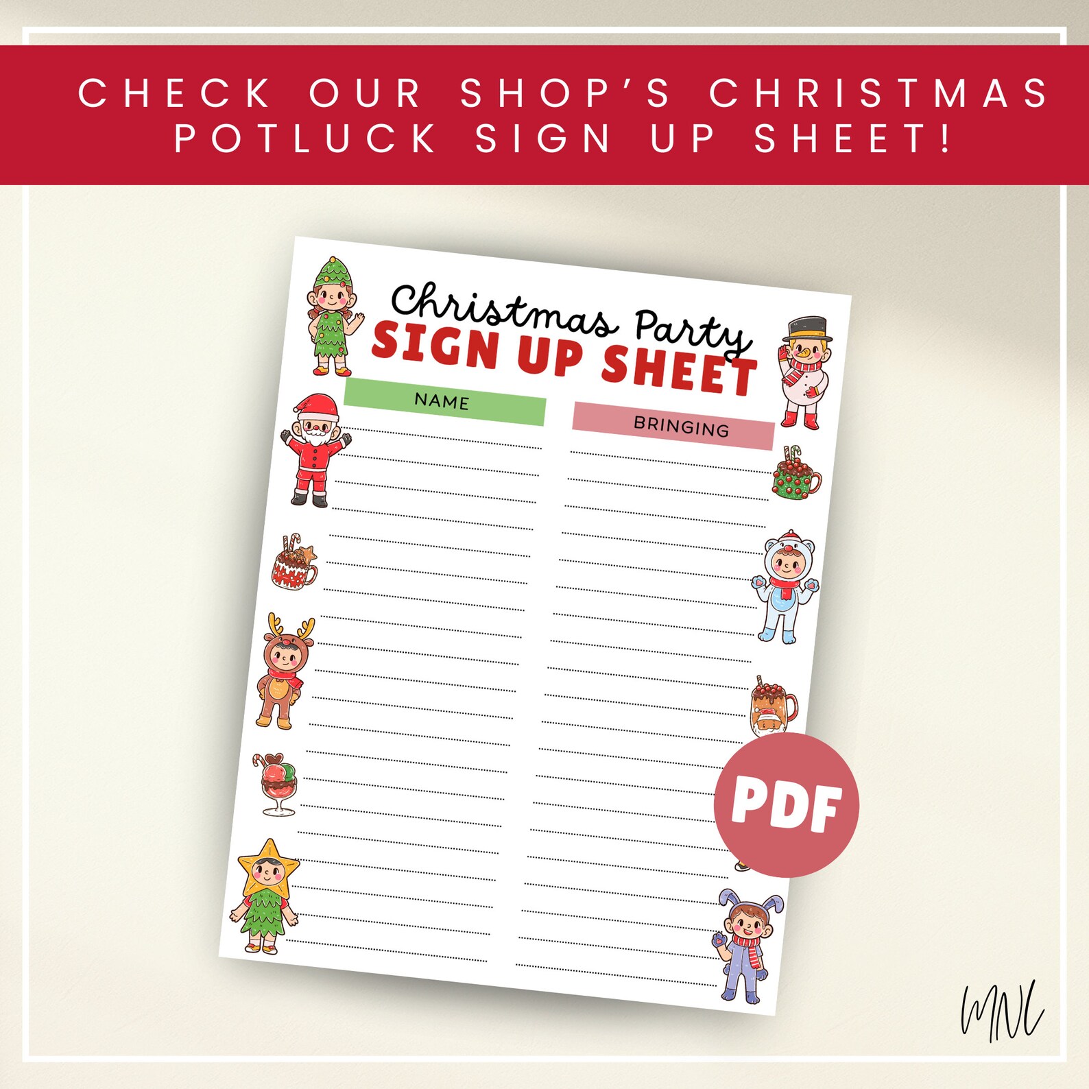 Christmas Potluck Sign up Sheet for Christmas Party, Printable ...