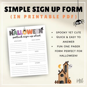 Halloween Potluck Sign up Sheet for Halloween Party, Printable ...