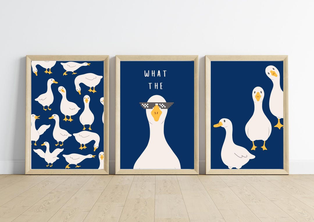 Set of 3 Navy Blue "what the Duck" Prints, Fun and Quirky Duck Wall Art ...