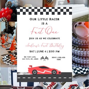 Fast One Race Car Birthday Invitation: Editable First Birthday Template ...