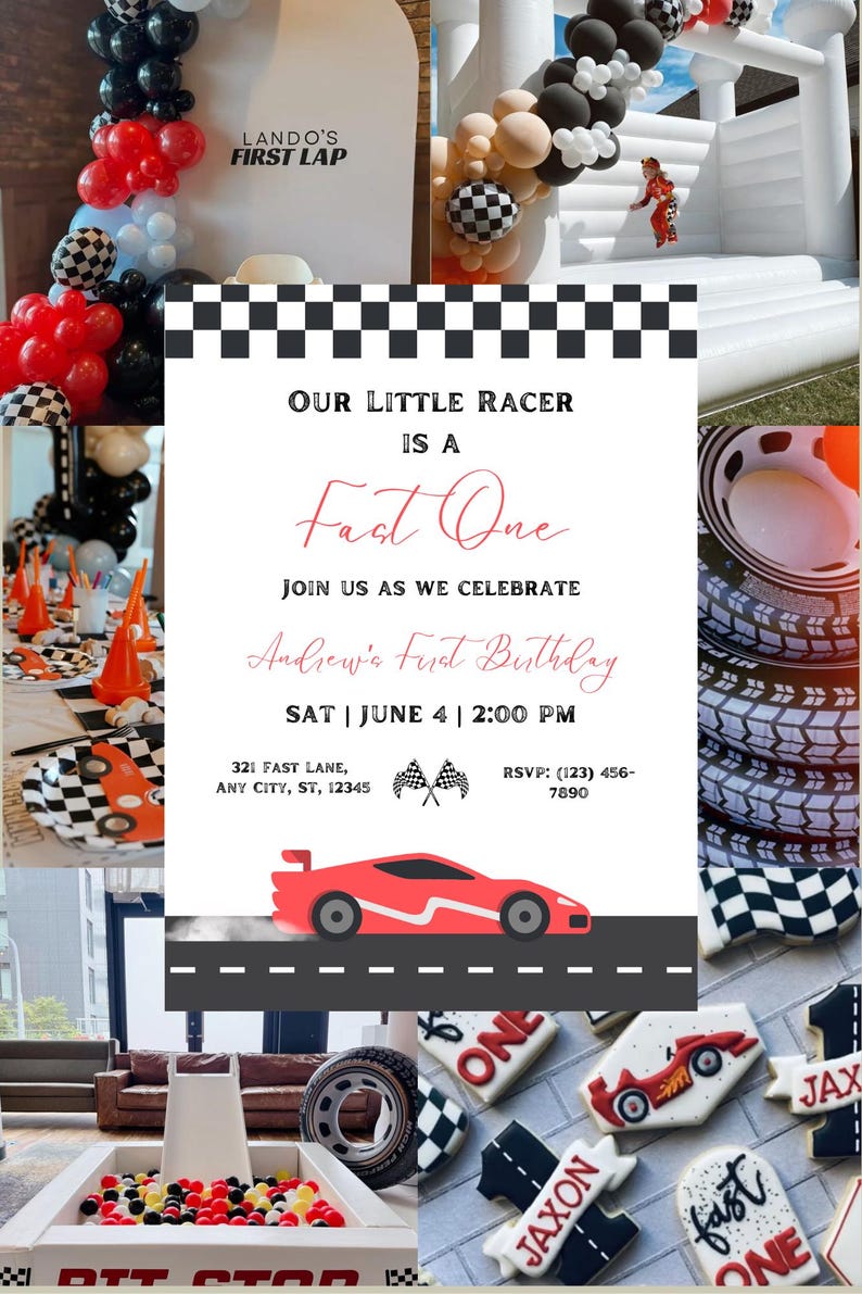 Fast One Race Car Birthday Invitation: Editable First Birthday Template ...