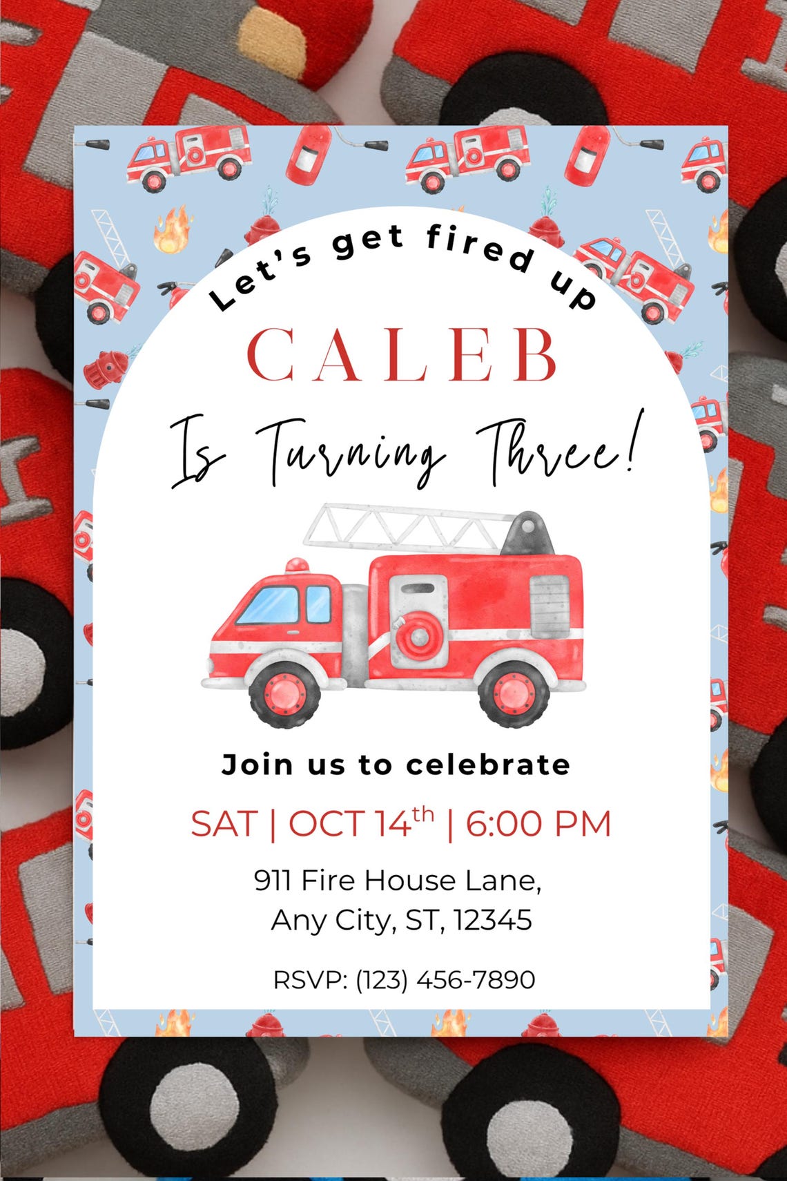 Fire Truck Birthday Invitation | Let's Get Fired up 3rd Birthday Invite ...