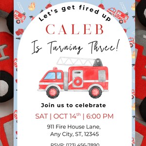 Fire Truck Birthday Invitation | Let's Get Fired up 3rd Birthday Invite ...