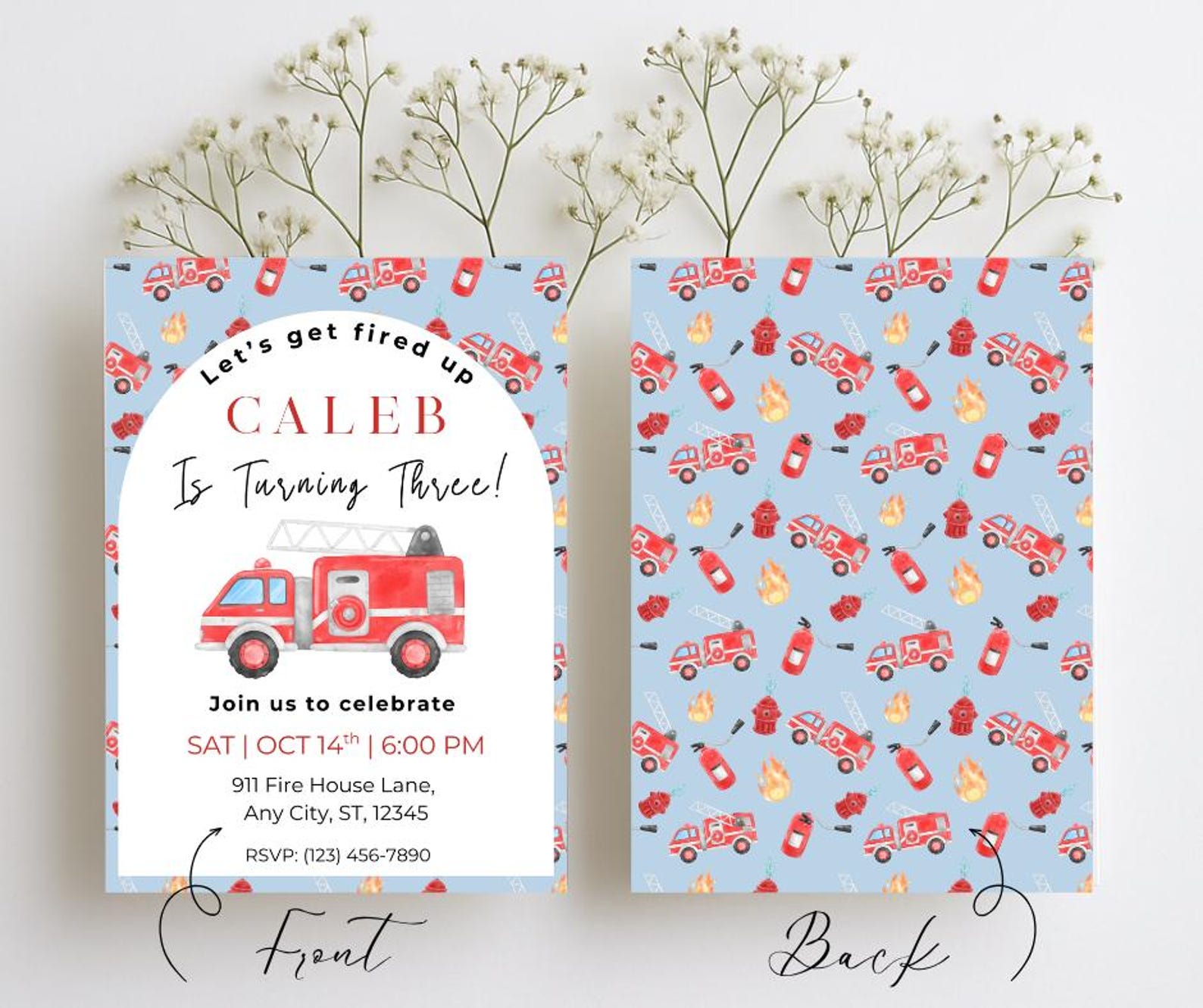 Fire Truck Birthday Invitation | Let's Get Fired up 3rd Birthday Invite ...