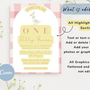 One Silly Goose First Birthday Invitation Girl | Editable Goose ...