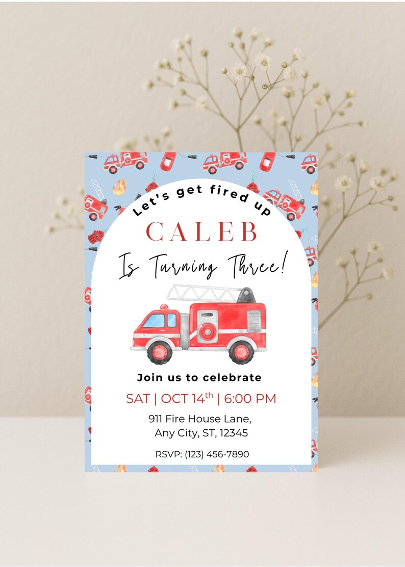 Fire Truck Birthday Invitation | Let's Get Fired up 3rd Birthday Invite ...