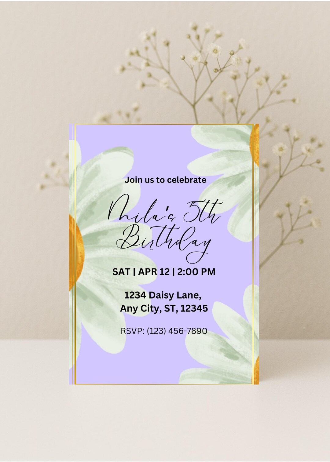 Purple Daisy Birthday Invitation | Editable Girl Floral Birthday Invite ...