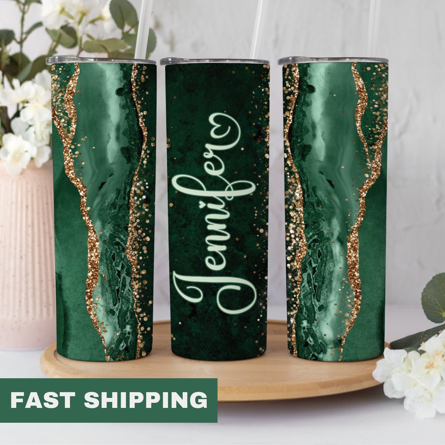 Personalized Glitter Tumbler With Straw, Custom Glitter Tumbler, Agate ...