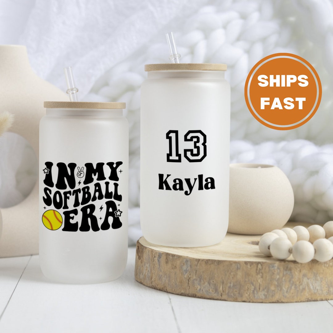 In My Softball Era Softball Team Glass Cup, Personalized Softball ...