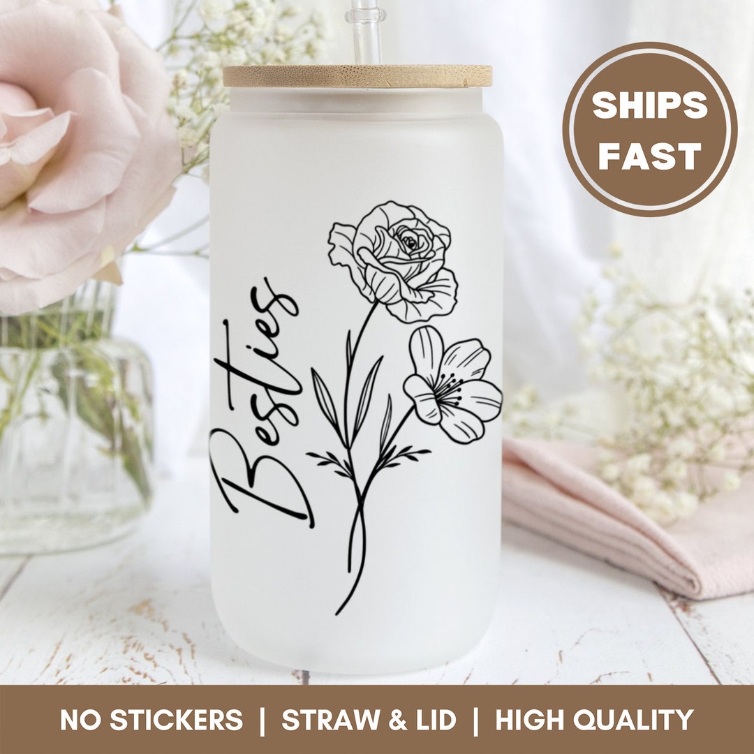 Bestie Birth Flower Cup, Personalized Bestie Iced Coffee Cup, Custom ...
