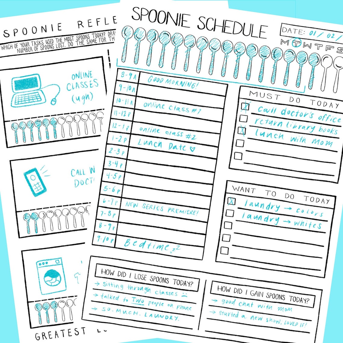 Spoonie Resources, Daily Schedule/planner, Reflection Log, Spoon Theory ...