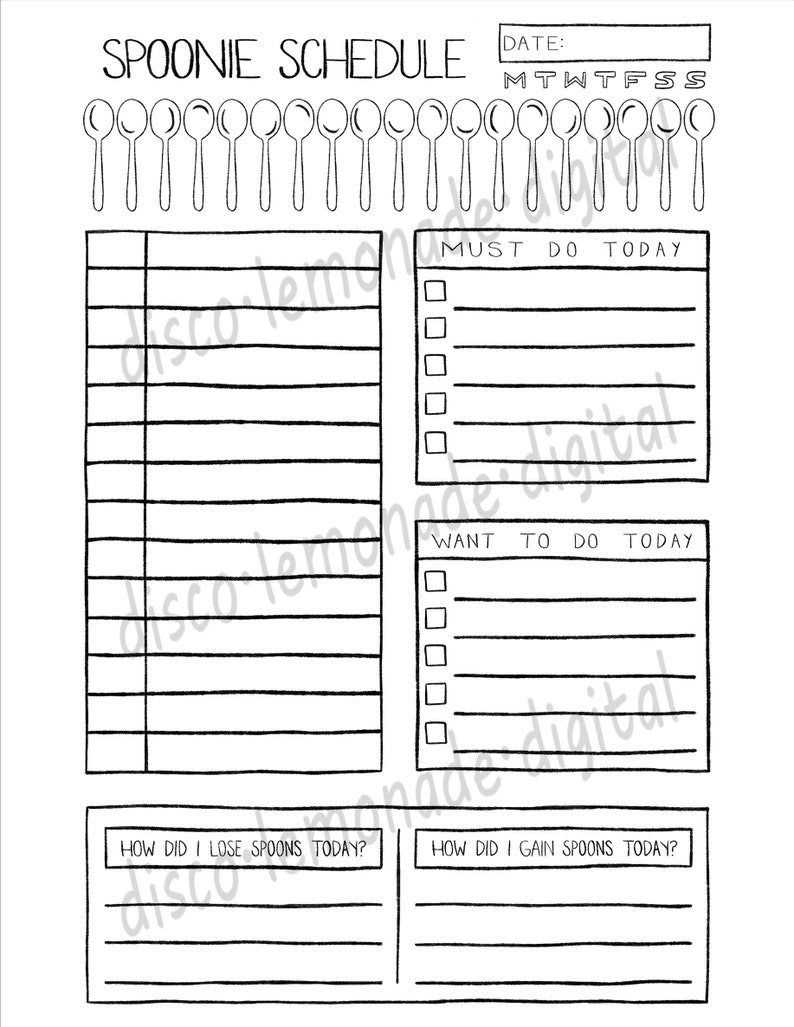 Spoonie Resources, Daily Schedule/planner, Reflection Log, Spoon Theory ...