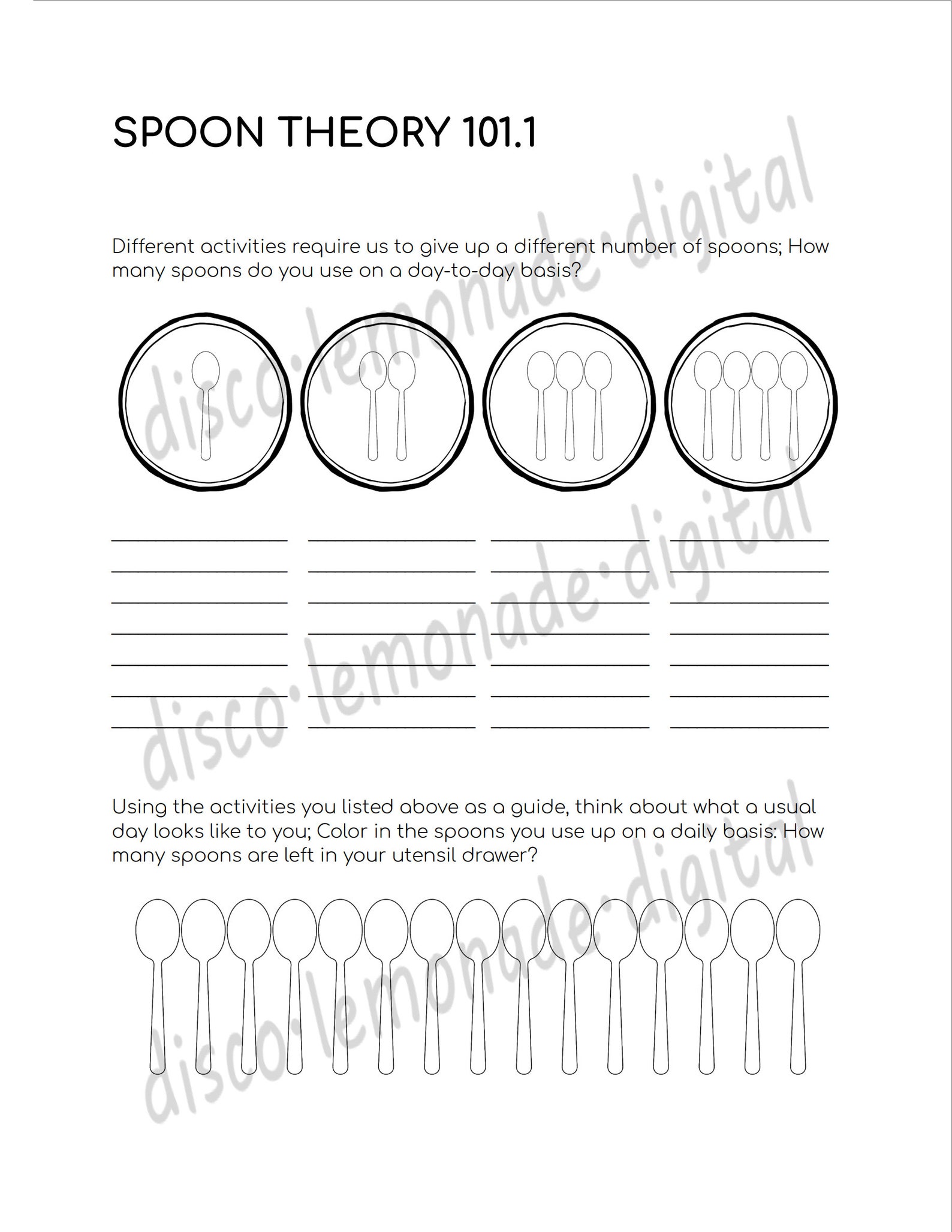 Spoon Theory Worksheets, Therapy/counseling Worksheets, Usage Rights ...