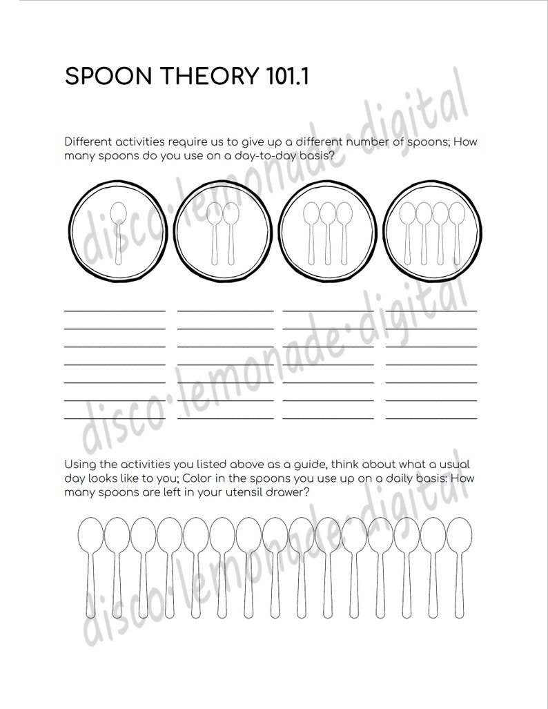 Spoon Theory Worksheets, Therapy/counseling Worksheets, Usage Rights ...