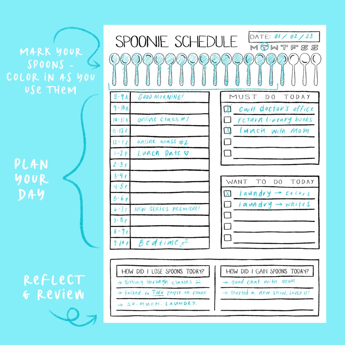 Spoonie Resources, Daily Schedule/planner, Reflection Log, Spoon Theory ...