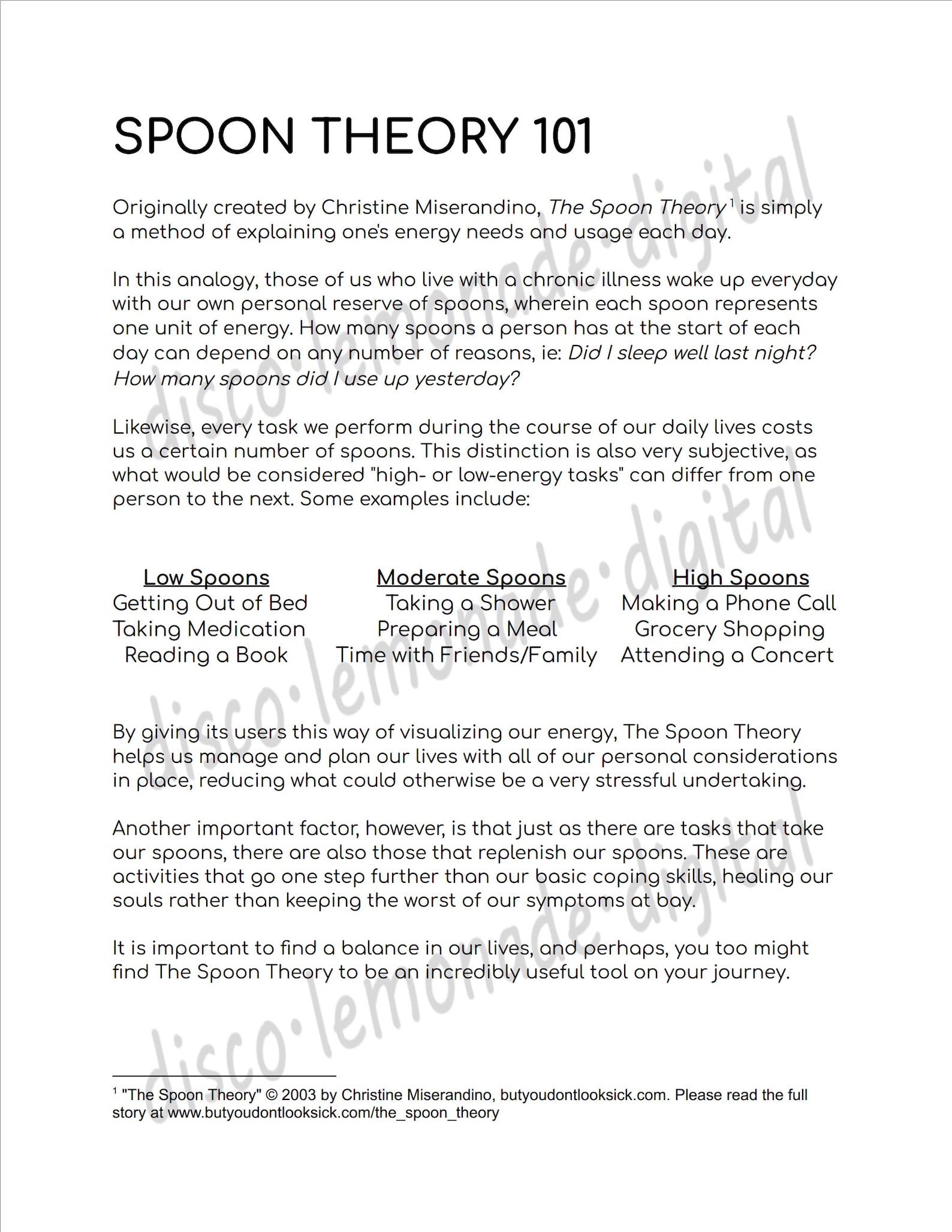 Spoon Theory Worksheets, Therapy/counseling Worksheets, Usage Rights ...