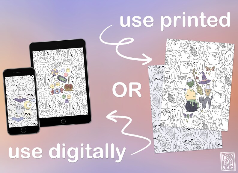 Spooky Season, Printable Digital Coloring Page, Cute Halloween, Collage ...