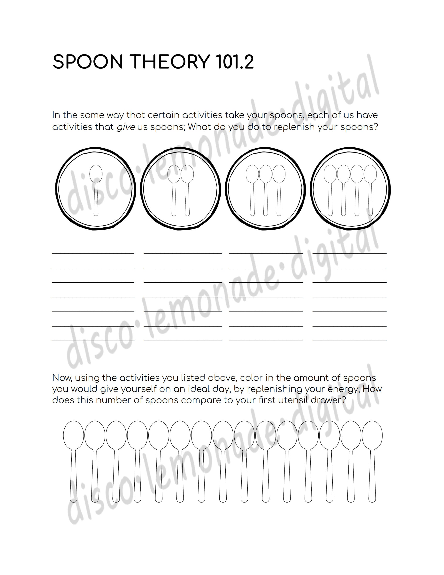 Spoon Theory Worksheets, Therapy/counseling Worksheets, Usage Rights ...