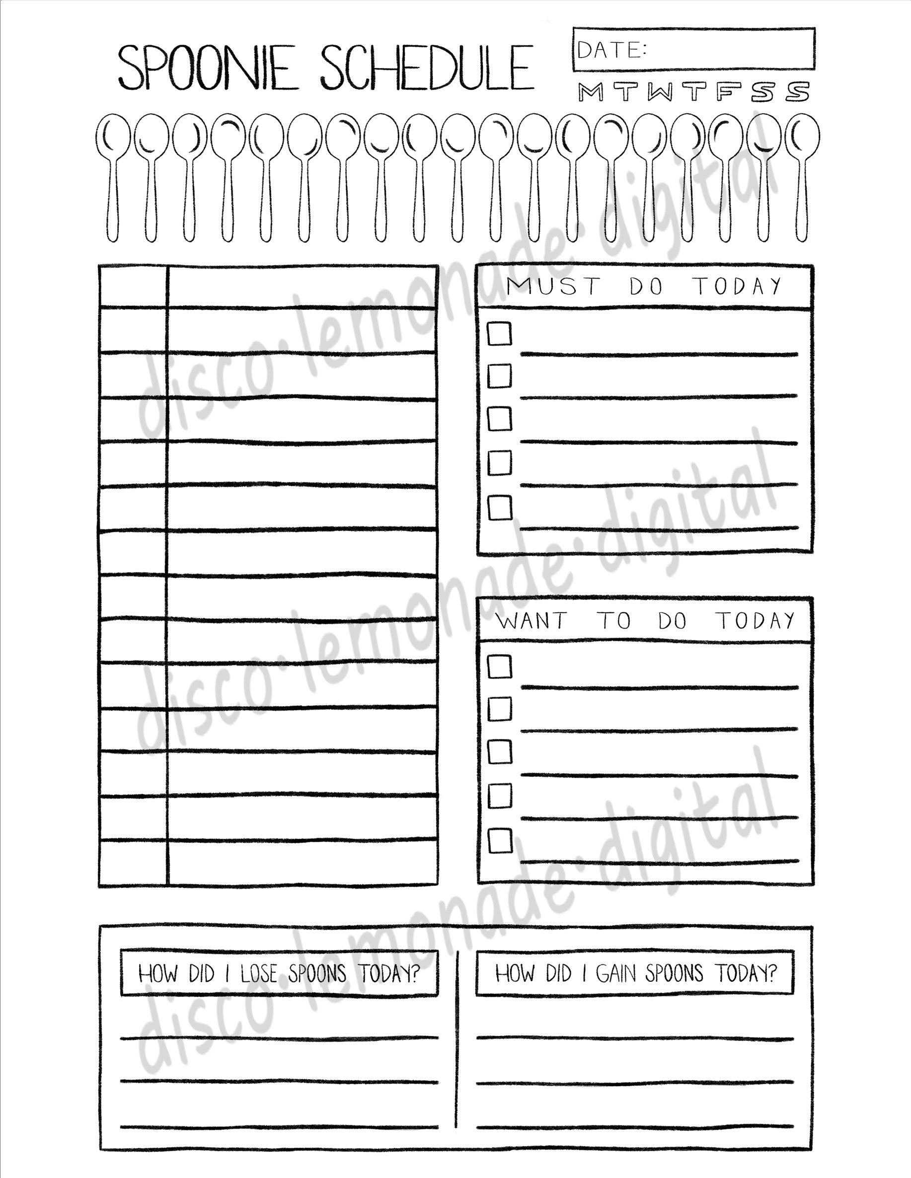 Spoonie Resources, Daily Schedule/planner, Reflection Log, Spoon Theory ...