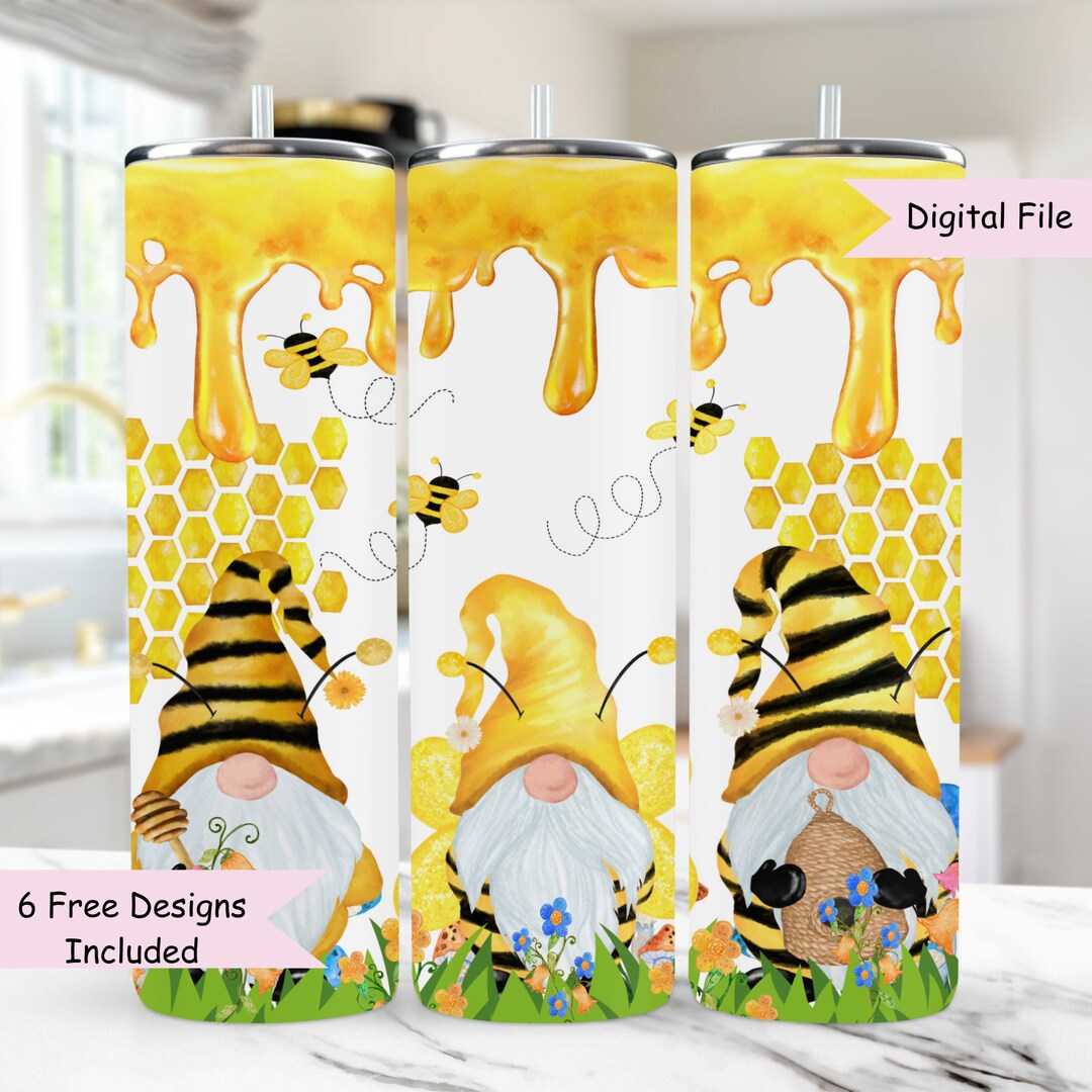 Spring Bee Gnome Tumbler Wrap 20oz 30oz Whimsical Honey Bee Design PNG ...