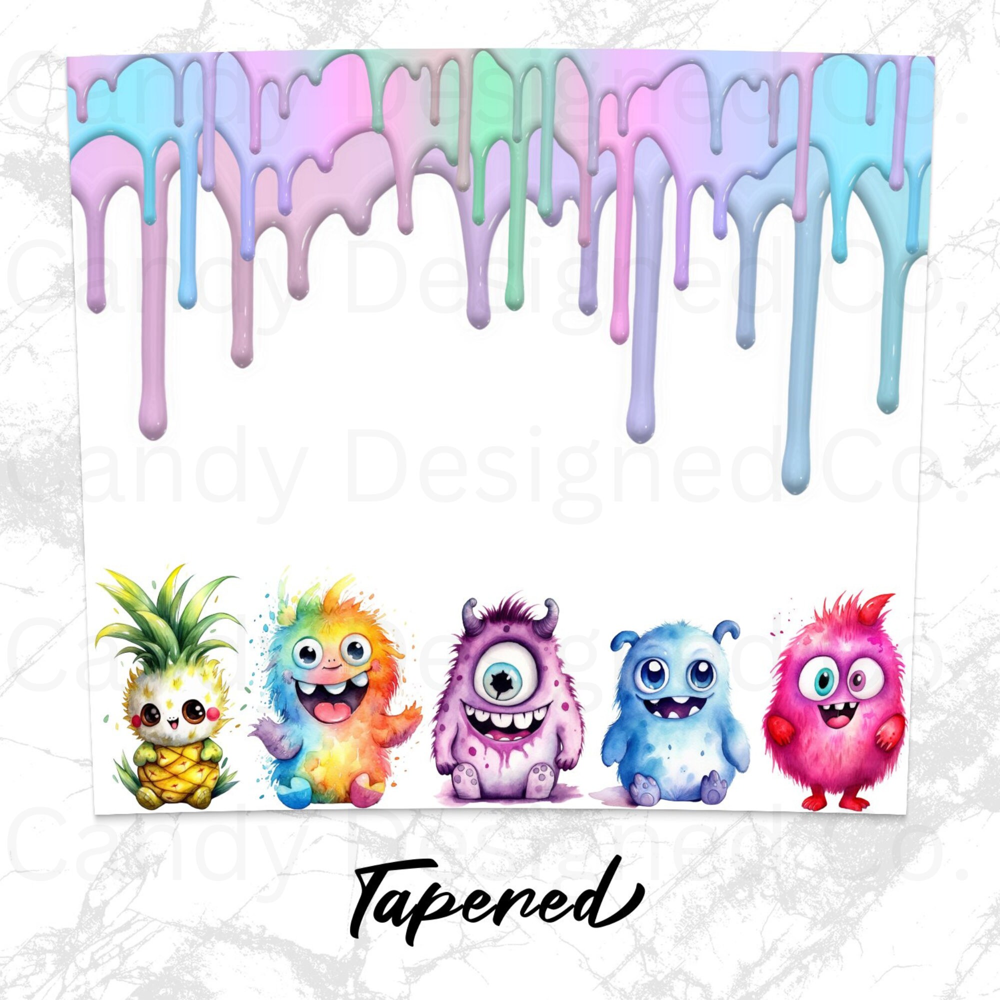 Cute Watercolor Monster Drip Tumbler Wrap Sublimation PNG 20oz & 30oz ...