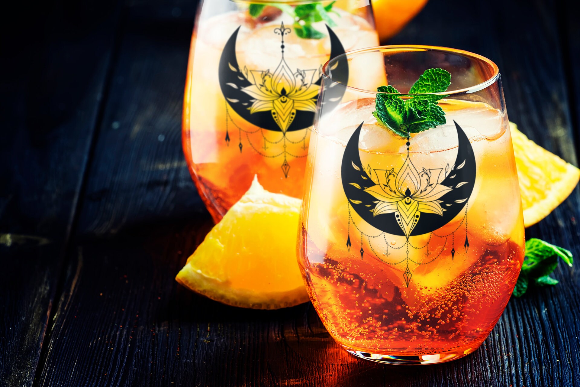 Moon Phase & Lotus Wine Glass, Moon Phase, Lotus, Wine Glass, Moon ...