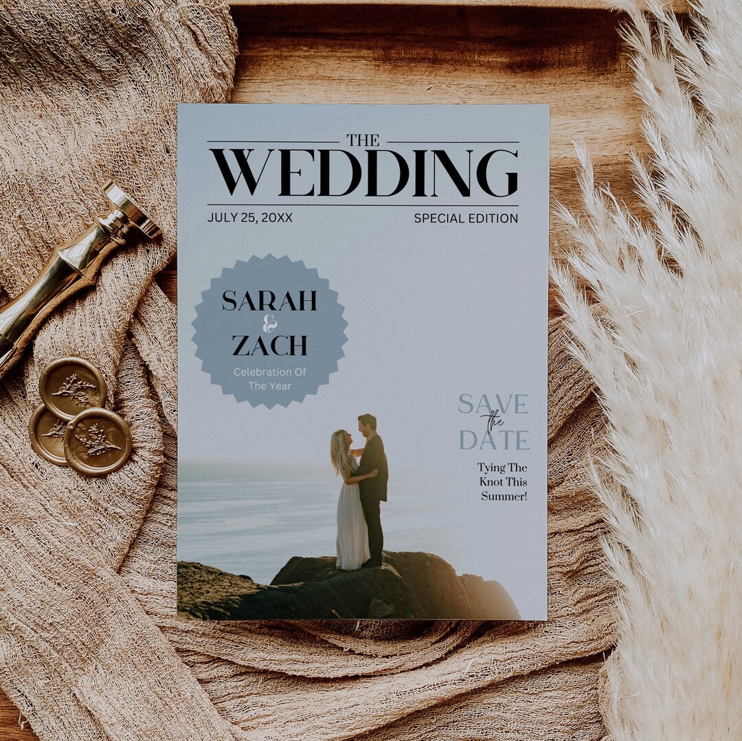 Magazine Wedding Cover Save the Date, Unique Magazine Cover, Photo Save ...