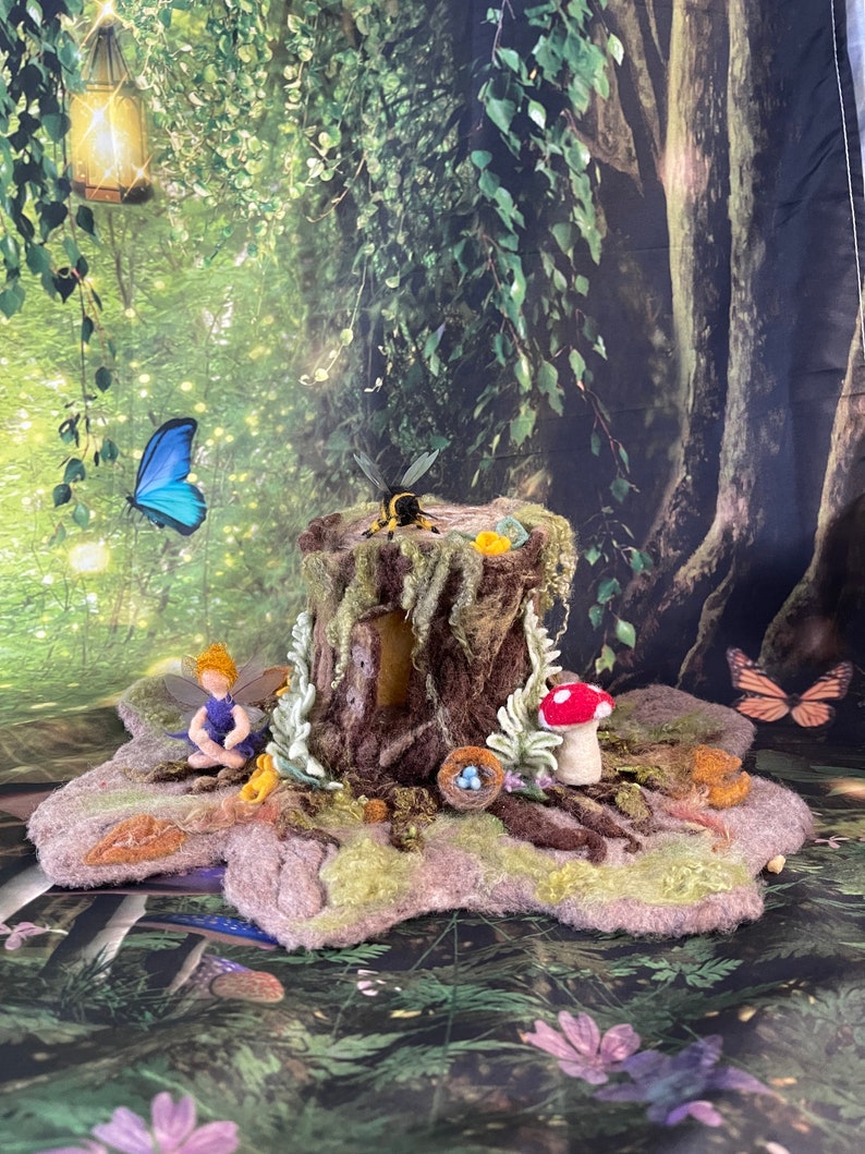 Enchanted Tree Stump Sculpture Needle Felted, Wool, Fantasy ...