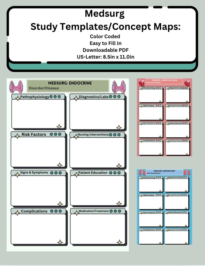 Medsurg Color Coded Study Template & Concept Map - Etsy