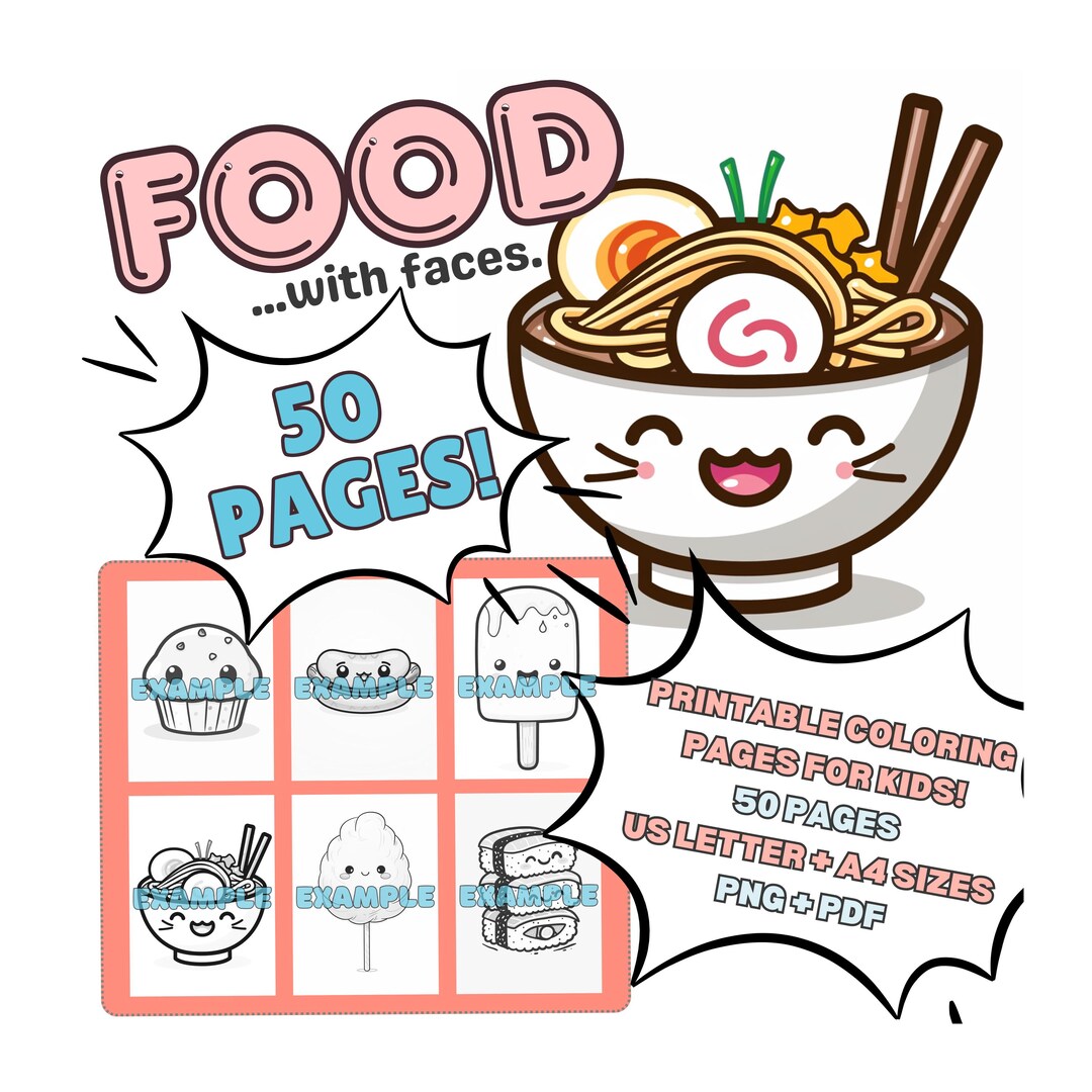50 Printable Cute Food With Faces Coloring Pages for Kids, PDF, A4, PNG ...