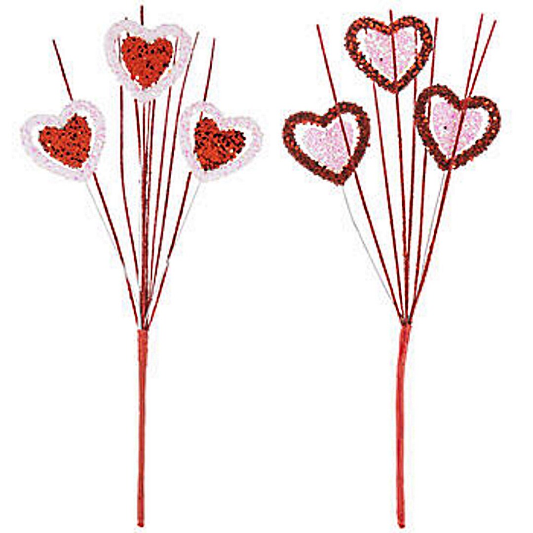 White & Red Glitter Spinning Heart Picks - Etsy