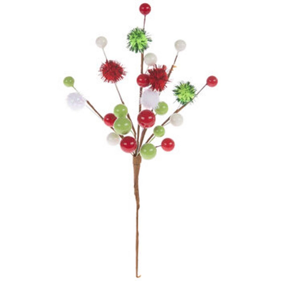 10" Pom Pom & Berry Floral Christmas Pick - Etsy