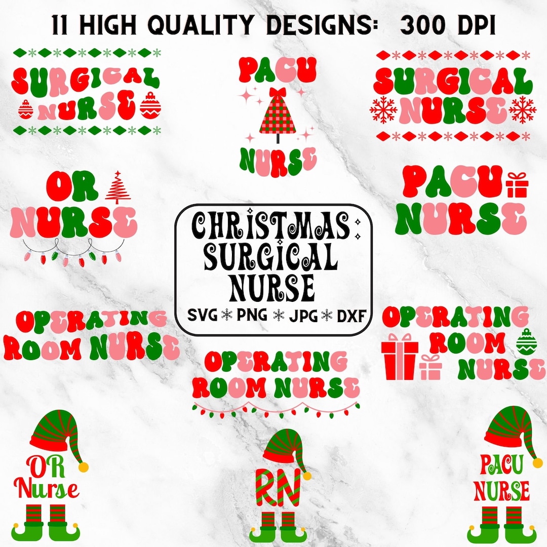 Christmas Nurse Svg Bundle Clip Art Surgical Nurses Sublimation Files ...