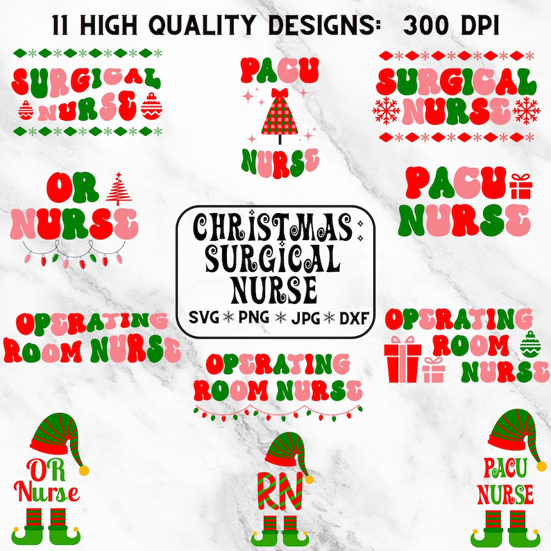 Christmas Nurse Svg Bundle Clip Art Surgical Nurses Sublimation Files ...