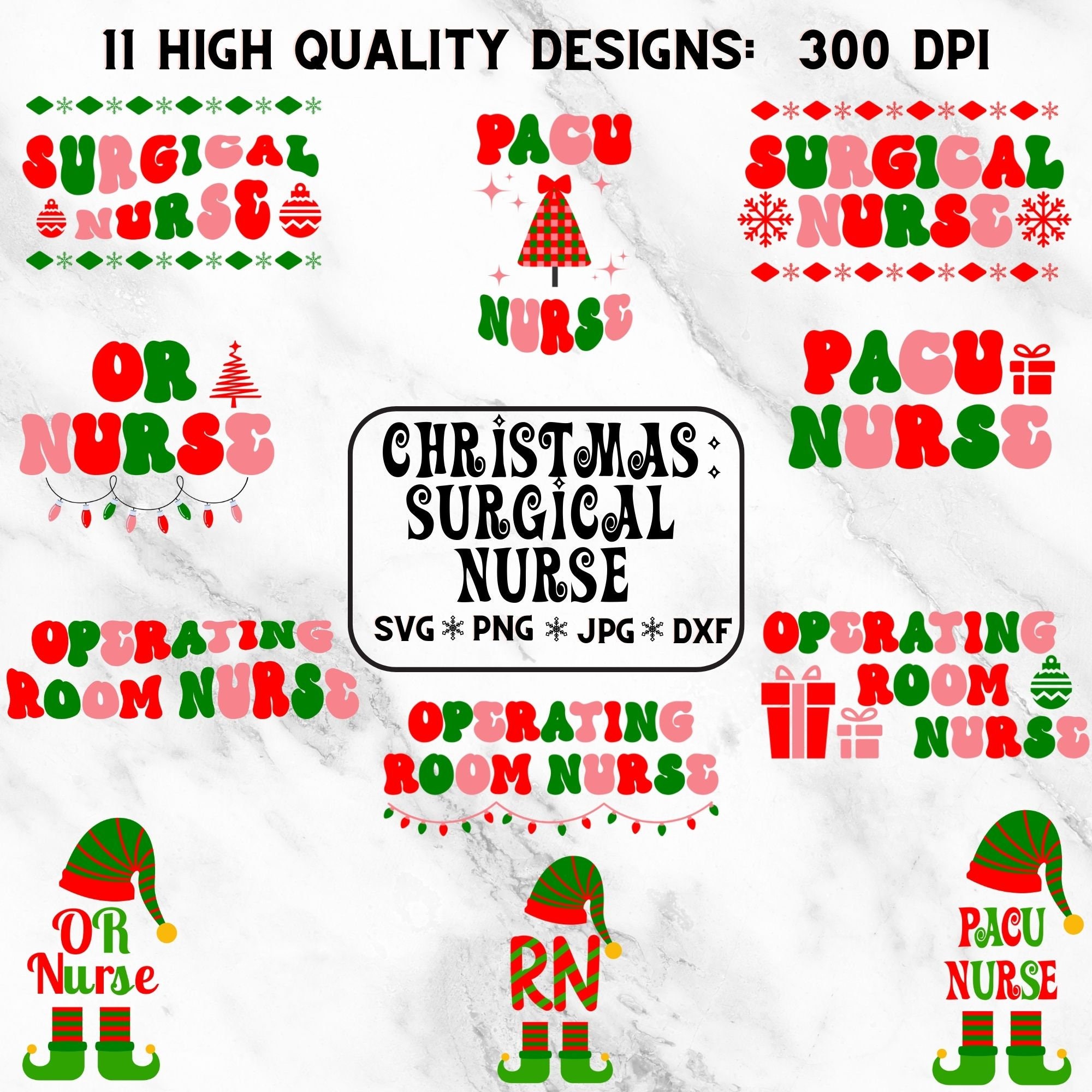 Christmas Nurse Svg Bundle Clip Art Surgical Nurses Sublimation Files ...