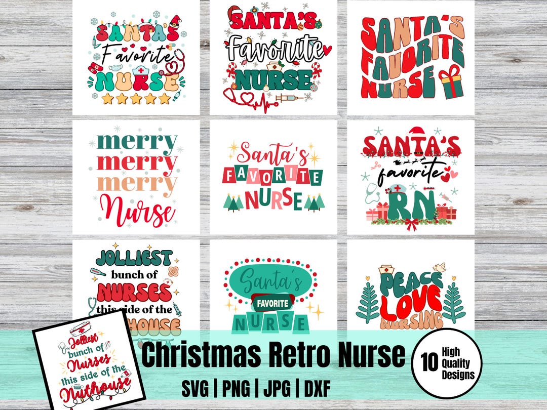 Retro Christmas Nurse SVG Bundle | Groovy RN Clipart (digital Download ...