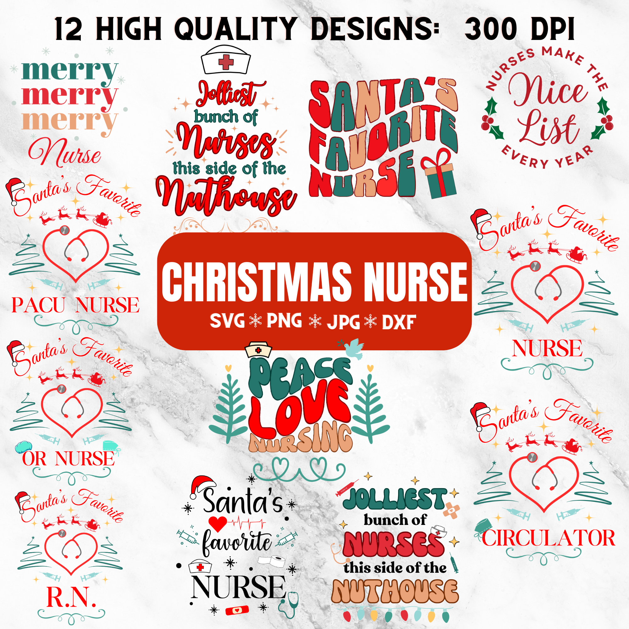Nurse Christmas Svg Bundle Nurse Svg Cut Files DIY Nurse Shirt Nursing ...