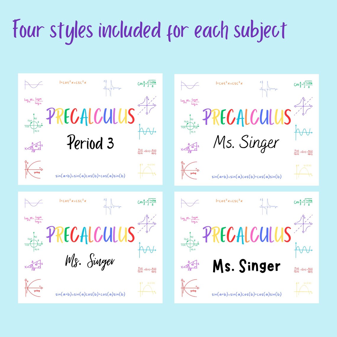 Mathematics Class Labels Bundle, Math Classroom Door Sign, Class Signs ...