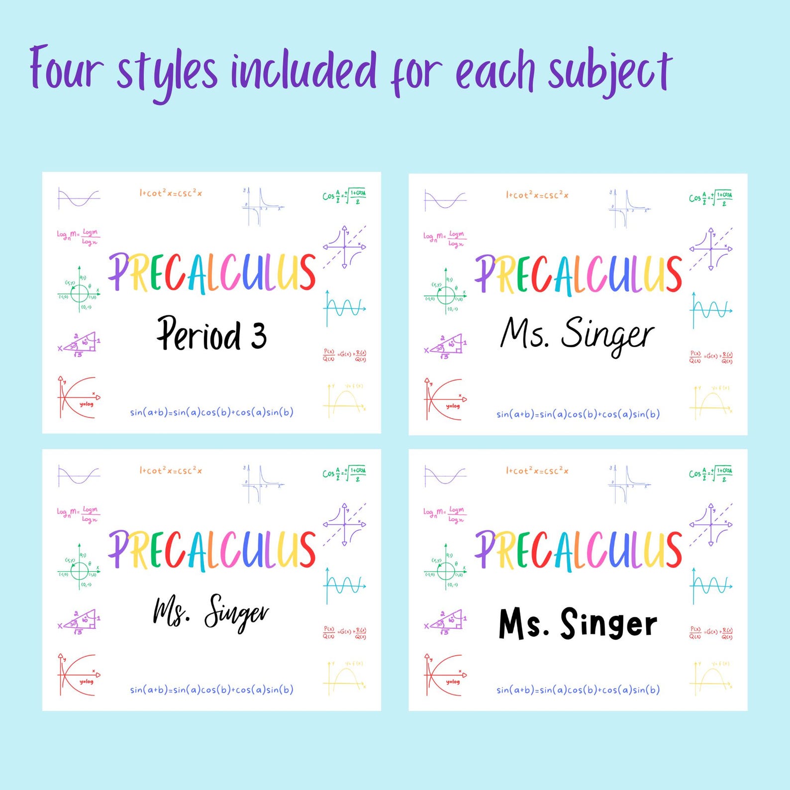 Mathematics Class Labels Bundle, Math Classroom Door Sign, Class Signs ...
