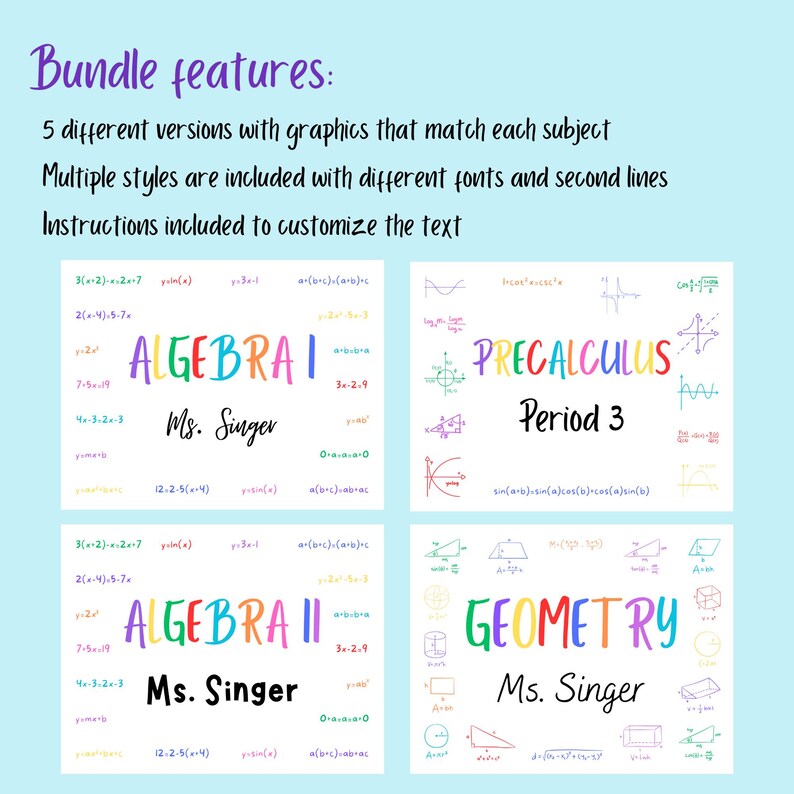 Mathematics Class Labels Bundle, Math Classroom Door Sign, Class Signs ...