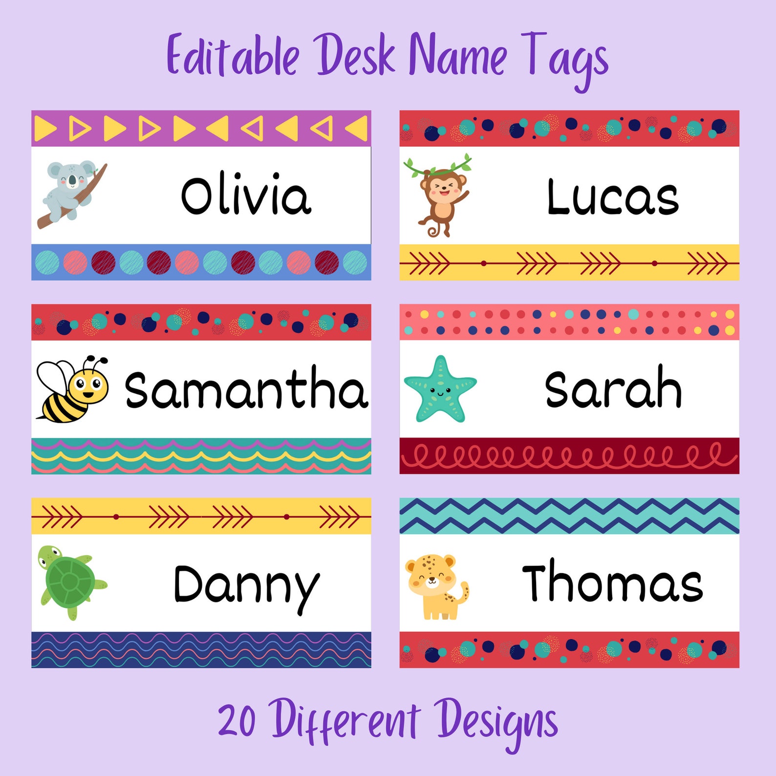 Editable Classroom Desk Name Tags, Student Desk Name Labels, Colorful ...