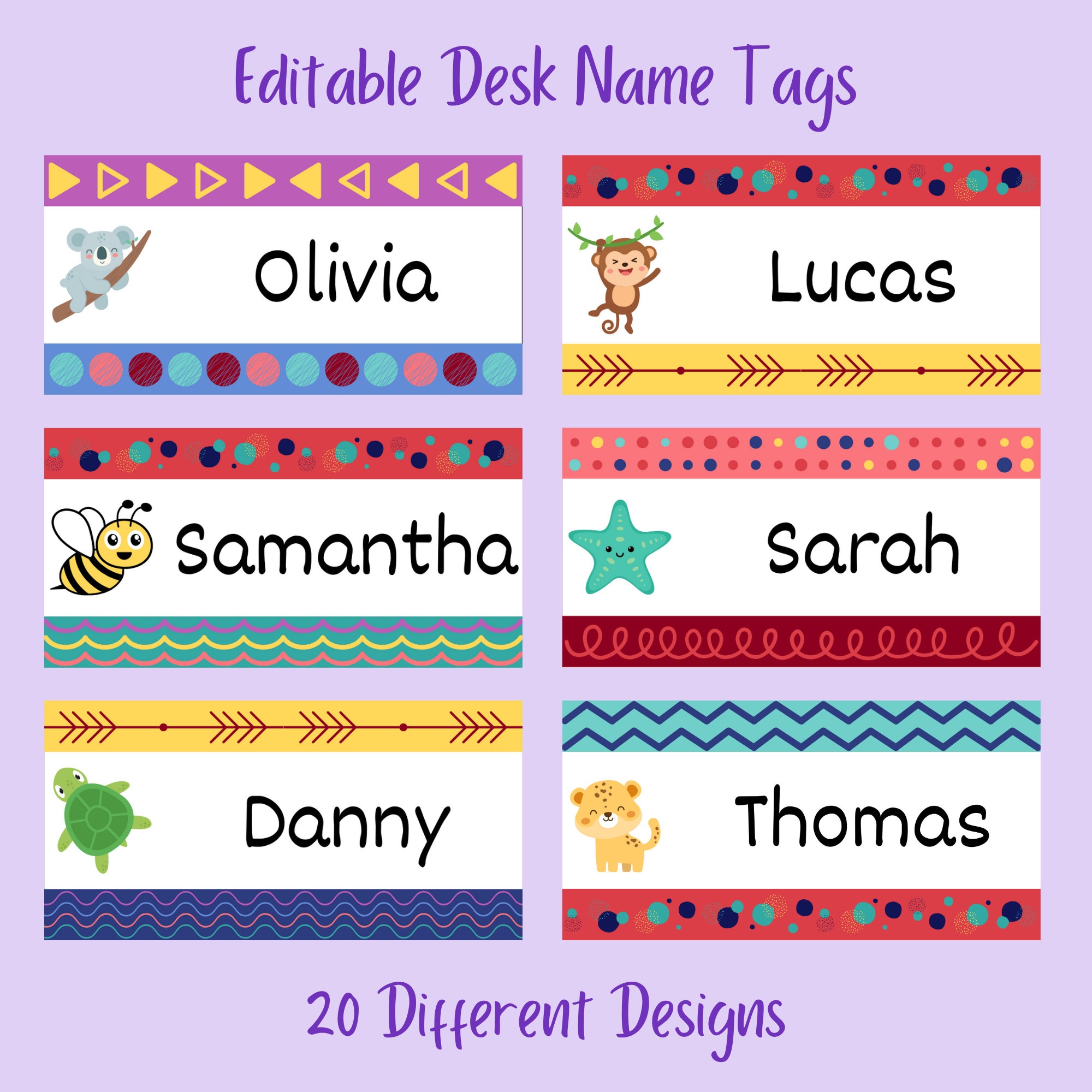 Editable Classroom Desk Name Tags, Student Desk Name Labels, Colorful ...