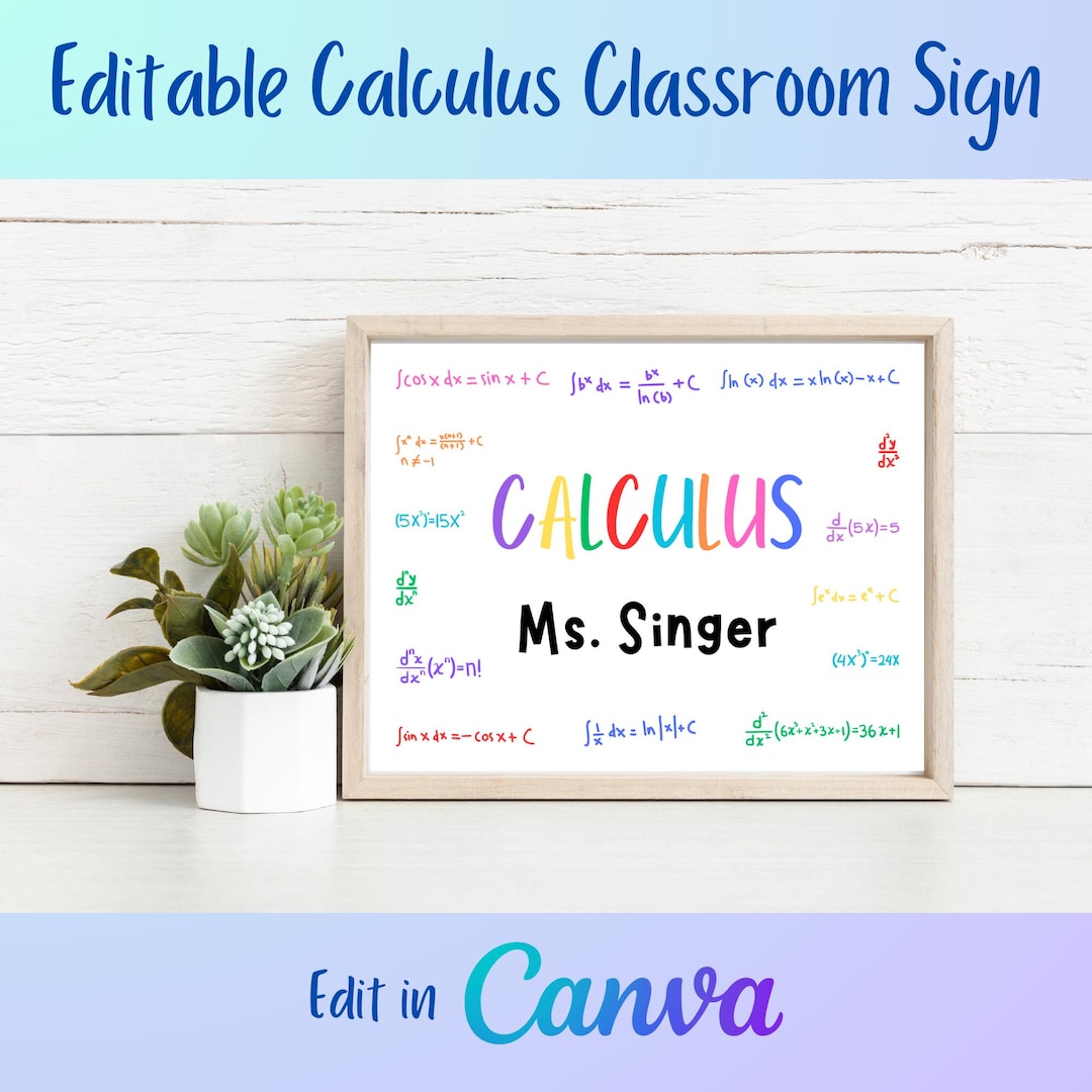 Calculus Classroom Sign, Math Classroom Door Sign, Mathematics Class ...