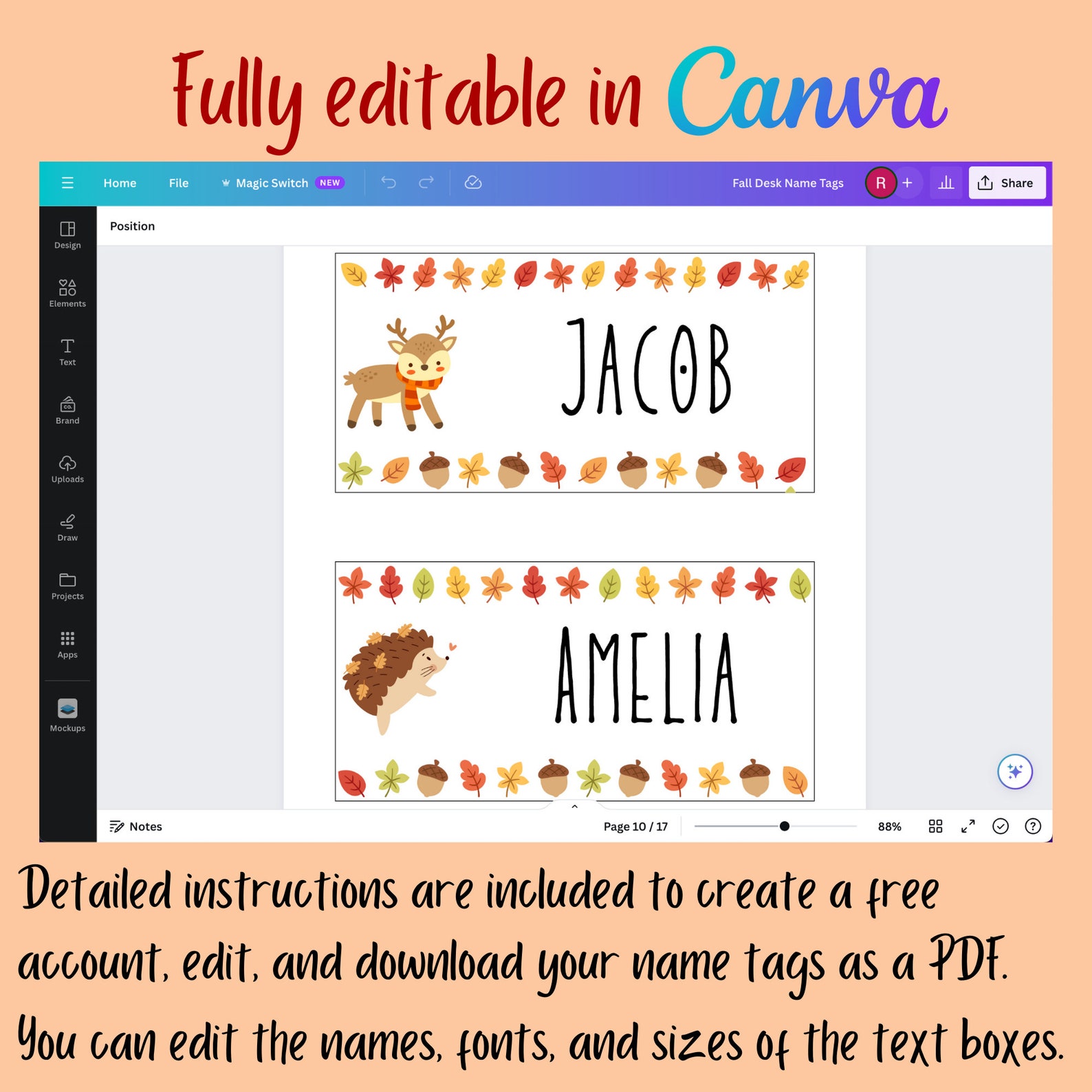 Fall Themed Classroom Desk Name Tags, Student Desk Name Labels ...