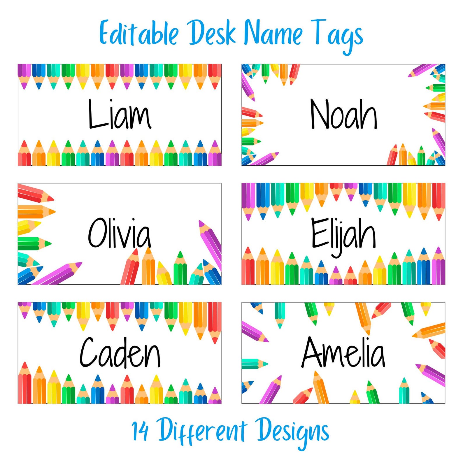 Colored Pencil Classroom Desk Name Tags, Rainbow Student Desk Labels ...
