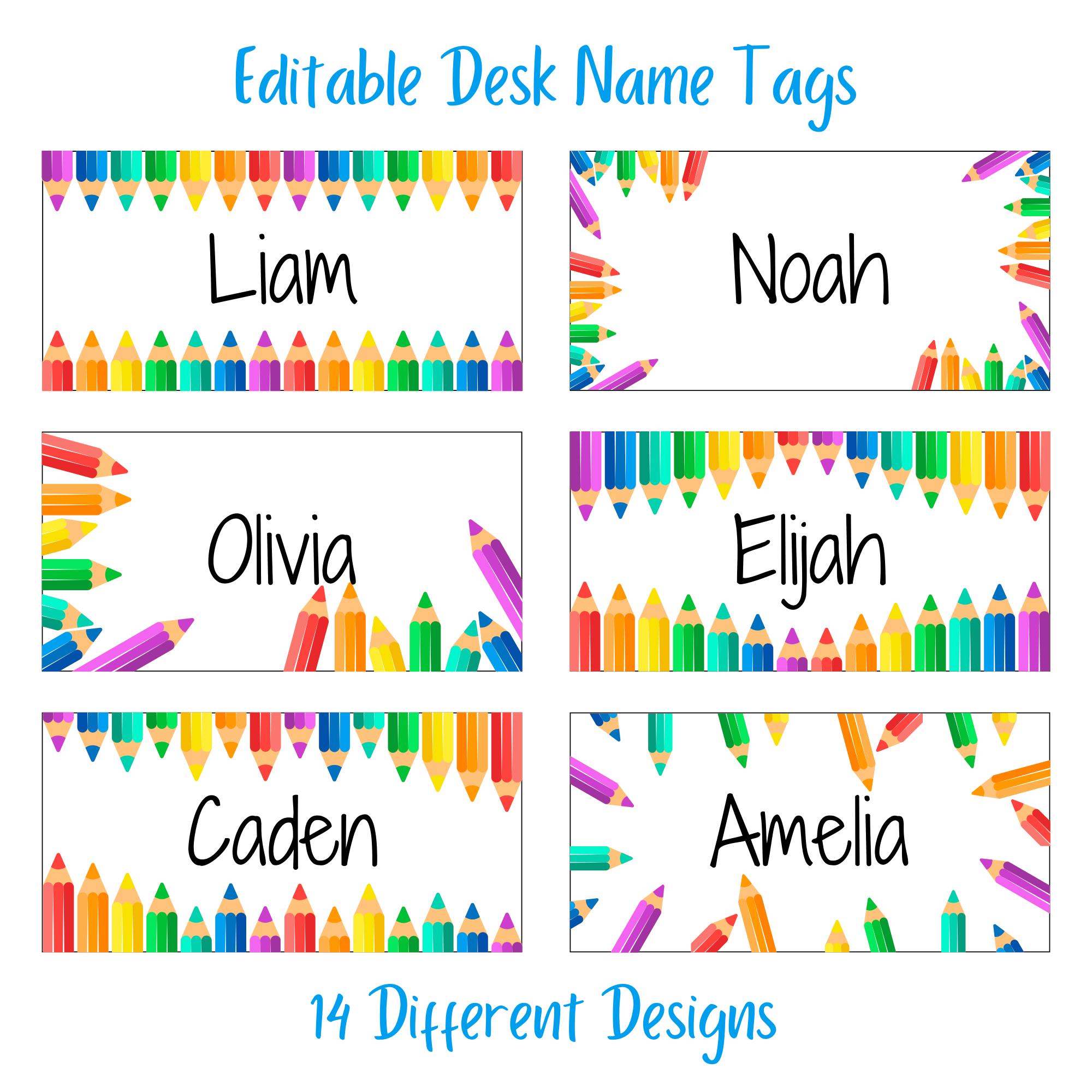 Colored Pencil Classroom Desk Name Tags, Rainbow Student Desk Labels ...