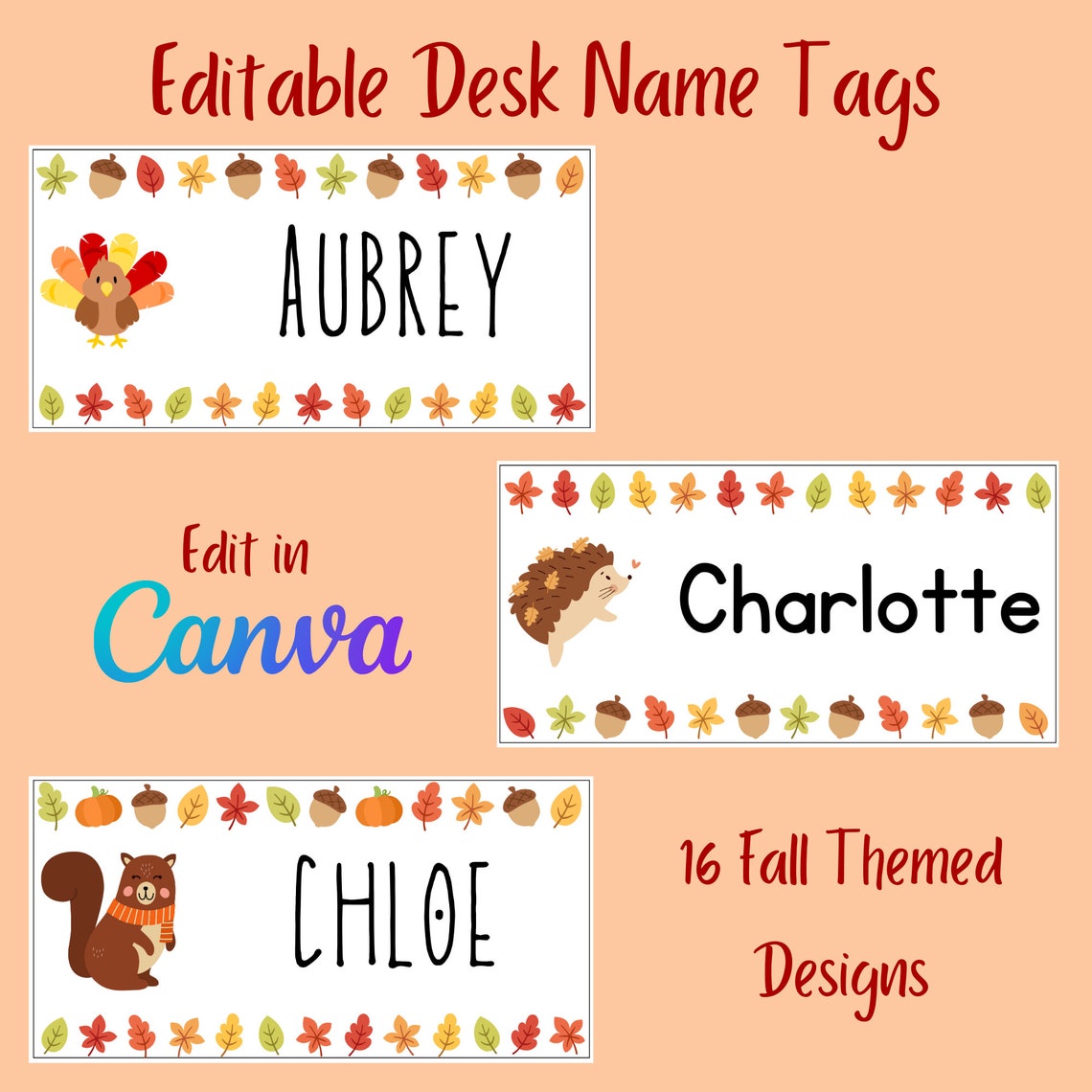 Fall Themed Classroom Desk Name Tags, Student Desk Name Labels ...